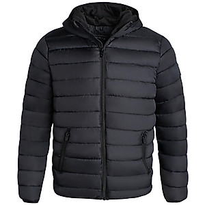 Perry Ellis Men's Winter Jacket - Soft Fleece Quilted Packable Puffer Hooded Down Jackets - Winter Jackets for Men (S-XXL), Size Large, Ink Black