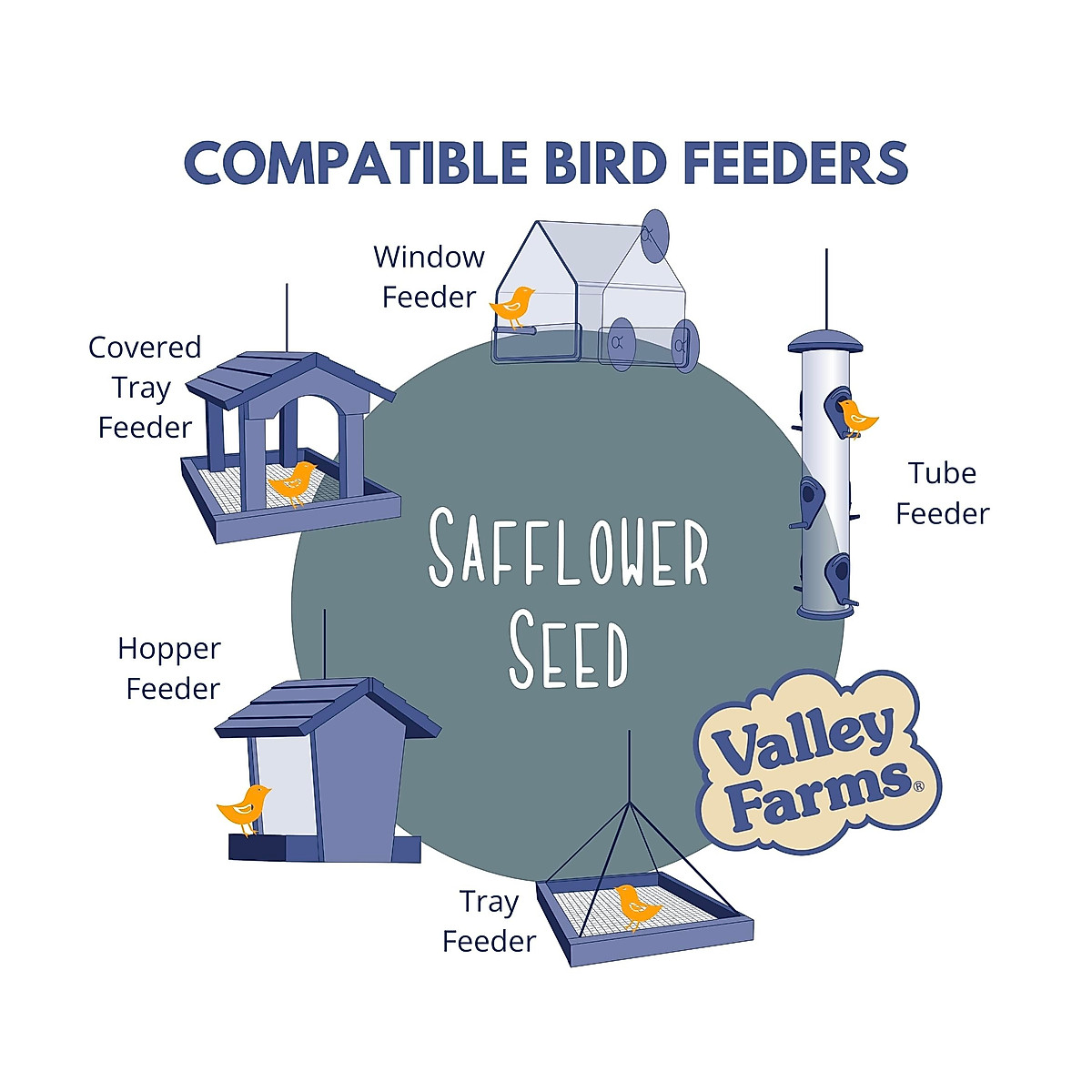 Valley Farms Safflower Seed Wild Bird Food for Outside Feeders, Safflower Bird Seed for Cardinals, Grosebeaks, and Buntings, Cardinal Bird Seed for Ourtside Feeders (15 LBS)