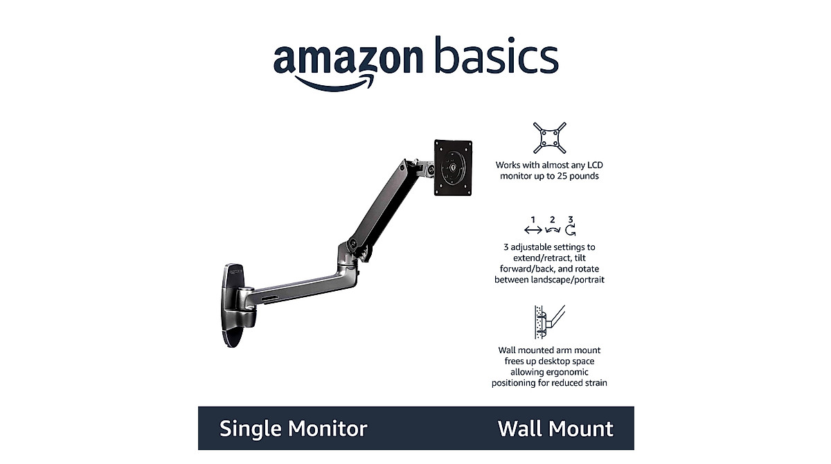 Amazon Basics Single Monitor Stand, Lift Engine Arm Mount, Aluminum, 2 ...