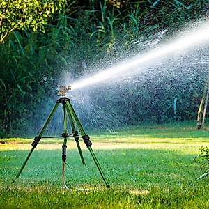 Keten Impact Sprinkler on Tripod Base, Tripod Sprinkler with 300 Degree Large Area Coverage, Extra Tall Heavy Duty Water Sprinkler for Lawn/Yard/Garden