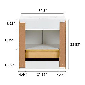 Spring Mill Cabinets Emlyn 30 Inch Bathroom Vanity with White Single Sink Top, 2-Door Cabinet, 1 Drawer, 30.5" W x 18.75" D x 32.89" H, Pearl Gray