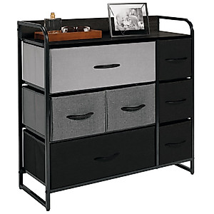 mDesign 30.9" High Steel Frame/Wood Top Storage Dresser Furniture Unit with 7 Removable Fabric Drawers - Large Bureau Organizer for Bedroom, Living Room, Closet - Gray/Multi-Color/Black