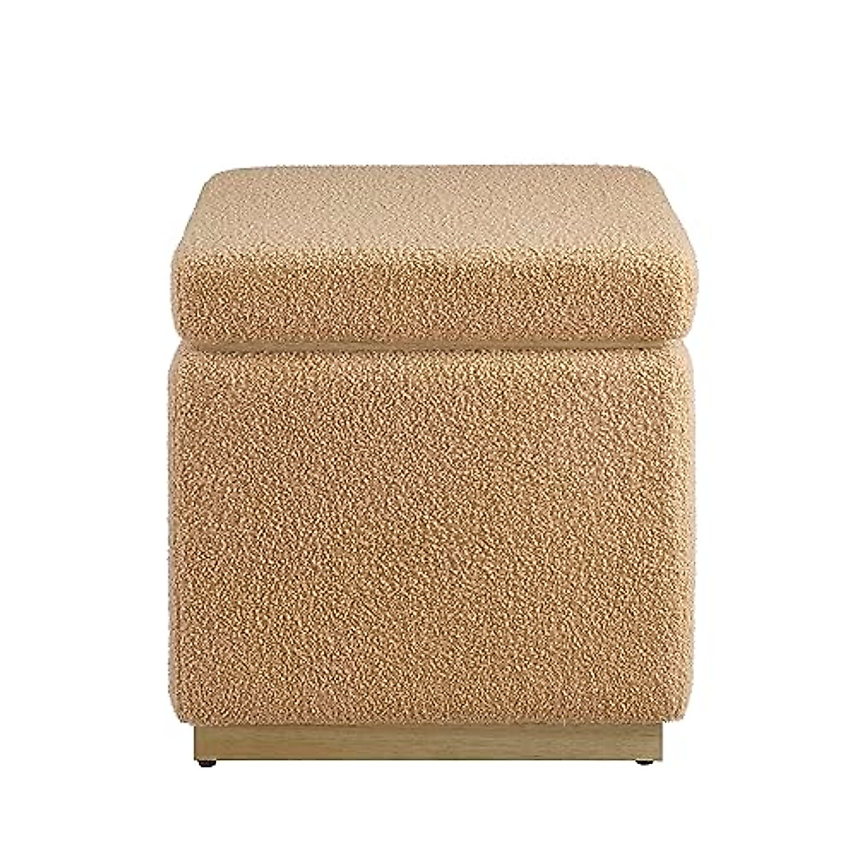 Linon Tan Lexington Sherpa Upholstered Square Storage Ottoman with Pine Wood Accent