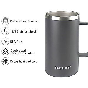 SILICANICE 24 oz Stainless Steel Vacuum Insulated Tumbler with handle & MacSlider Lid, Dishwasher Safe & Spill Proof Coffee Cup, Travel Mug for Hot/Cold Drinks, Durable Design (Gray 2.4, 24 Oz)