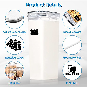 Airtight Food Storage Container Set 14 Pack, Kitchen and Pantry Organization Containers, BPA Free Plastic Cereal Containers with Easy Lock Lids, Kitchen Decor with 24 Labels & Marker