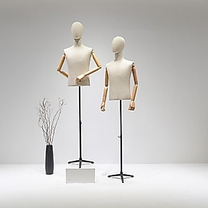 Male Mannequin Torso with Head, Dress Form Male 53"~76" Height Adjustable Body with Tripod Metal Stand, Sewing Mens Mannequin with Detachable Flexible Solid Wood for Store Display