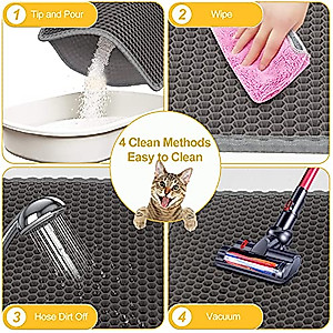 LeToo Cat Litter Mat Grey Trapping for Litter Box, No-Toxic & Large, Urine & Waterproof, Honeycomb Double Layer Anti Tracking Kitty Mats, No Phthalate, Washable Easy Clean (24" x 15", Grey)