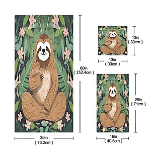 Flradish Sloth Yoga Towels 3 Pack Bath Towels for Bathroom Set Soft Cotton Highly Absorbent Lightweight & Quickdry Towel Set 1 Bath Towel,1 Hand Towel,1 Washclothe
