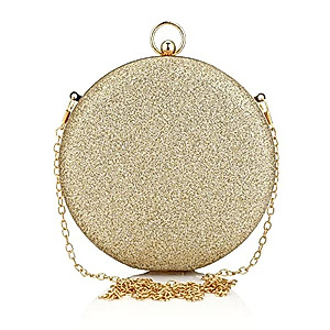 Women's Round Ball Clutch Rhinestone Ring Handle Designer Wristlets Handbag Purse Wedding Party Prom Evening Bag (Gold)