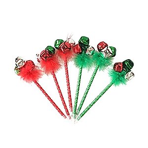 NUOLUX 6Pcs Red and Green Christmas Ballpoint Pen Themed Jingle Bell Pen for Christmas Holiday Festive Party Favors Gift Pens
