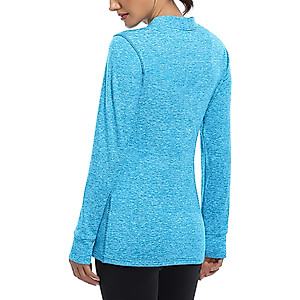 Fulbelle Womens Thermal Fleece Outdoor Cold Weather Gear, Thumb Holes Workout Running Shirts, Long Sleeve Yoga Athletic Gym Tops Loungewear Activewear Sports Apparel Winter Clothes Blue XX-Large