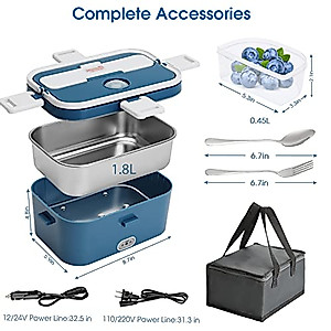 Kabbas Electric Lunch Box Food Heater 70W Leakproof Portable Heated Lunch Boxes for Adults Car Truck Work, Portable Microwave, 12/24V&110/220V Self Heating Lunch Box with 1.8L Removable Container