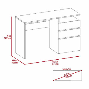 Daesar Writing Desk, 1 Shelf 3 Drawer Computer Desk for Bedroom, Light Grey
