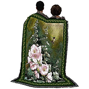 Pure Country Weavers Hollyhock Hummer Blanket by Catherine McClung - Hummingbird Bird Garden Floral Gift Tapestry Throw Woven from Cotton - Made in The USA (72x54)