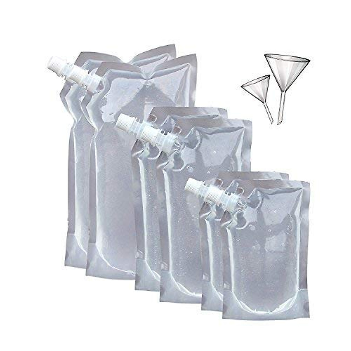 Concealable And Reusable Cruise Hidden bag Kit - Secret Flasks Cruise Liquor Bag Kit SIX (6) Durable Reusable Flasks With 2 Funnels