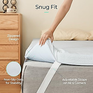 LINSY 3 Inch California King Size Mattress Topper, Gel Memory Foam Bed Topper Cal King with Removable Cover, Adjustable Straps & Non-Slip Bottom for Enhanced Support