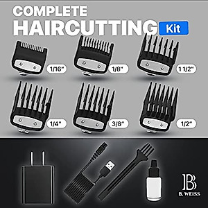 B. WEISS Professional Stainless Steel Hair Clippers for Home Use, Beginners Cordless Grooming Kit for Hair Cutting at Home, Beard, Body Hair,Rechargeable with LED Display
