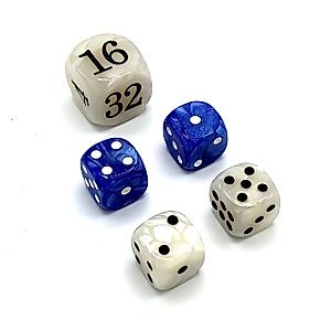 Luck Lab Backgammon Pearl Dice Set - 22 mm Doubling Cube Plus Four 16 mm Dice with Bonus Bag, Blue/White Marbelized
