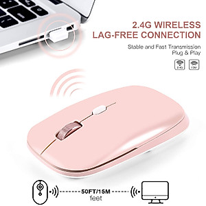 PINKCAT Wireless Flat Mouse, 2.4G Optical Mouse, Computer Mouse for Laptop, PC, Computer, Chromebook, Notebook, Especially Designed for Computer Bags (Pink)