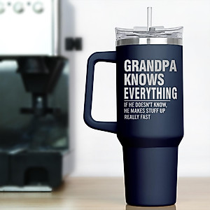 Palorix Grandpa Father's Day Gifts for Men - 40 oz Stainless Steel Insulated Tumbler with Handle and Straw - Father's Day Birthday Gifts for Grandfather Grandpa from Grandkids