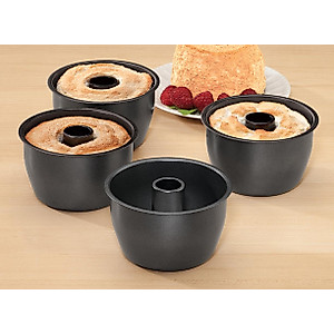 4.25" Mini Angel Food Cake Pans, Set of 4 - Nonstick Round Bakeware for Easy Release, Perfect for Individual Cakes, Cupcakes, and Desserts