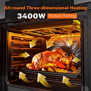 Empava 24" Electric Convection Single Wall Oven 10 Cooking Functions Deluxe 360° ROTISSERIE with Sensitive Touch Control in Stainless Steel, Silver