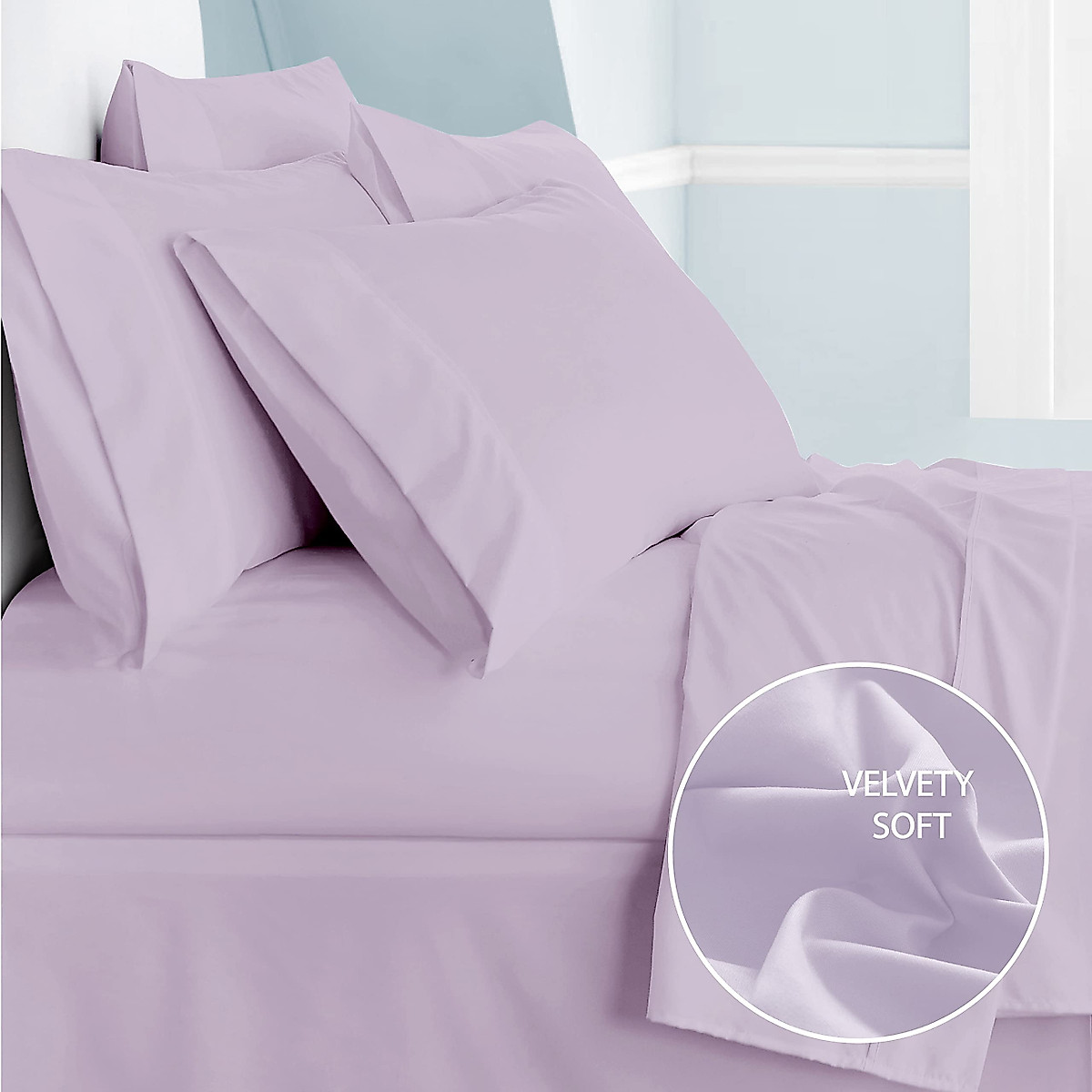 Cathay Home Luxury Wrinkle and Fade Resistant Double Brushed Ultra Soft Microfiber 14-Inch Standard Pocket Single Fitted Sheet, Lavender, Full
