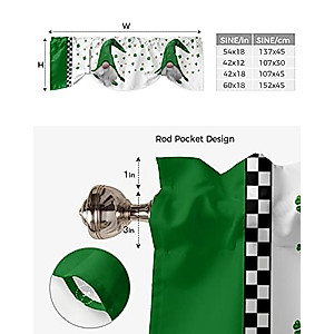 Tie-Up Valance Curtains for Window - St. Patrick's Day Cute Gnome Elves Shamrock Clover Gold Coin Black White Plaid Kitchen Valance - Light Filtering Valance Short Curtains with Adjustable Tie 54x18In