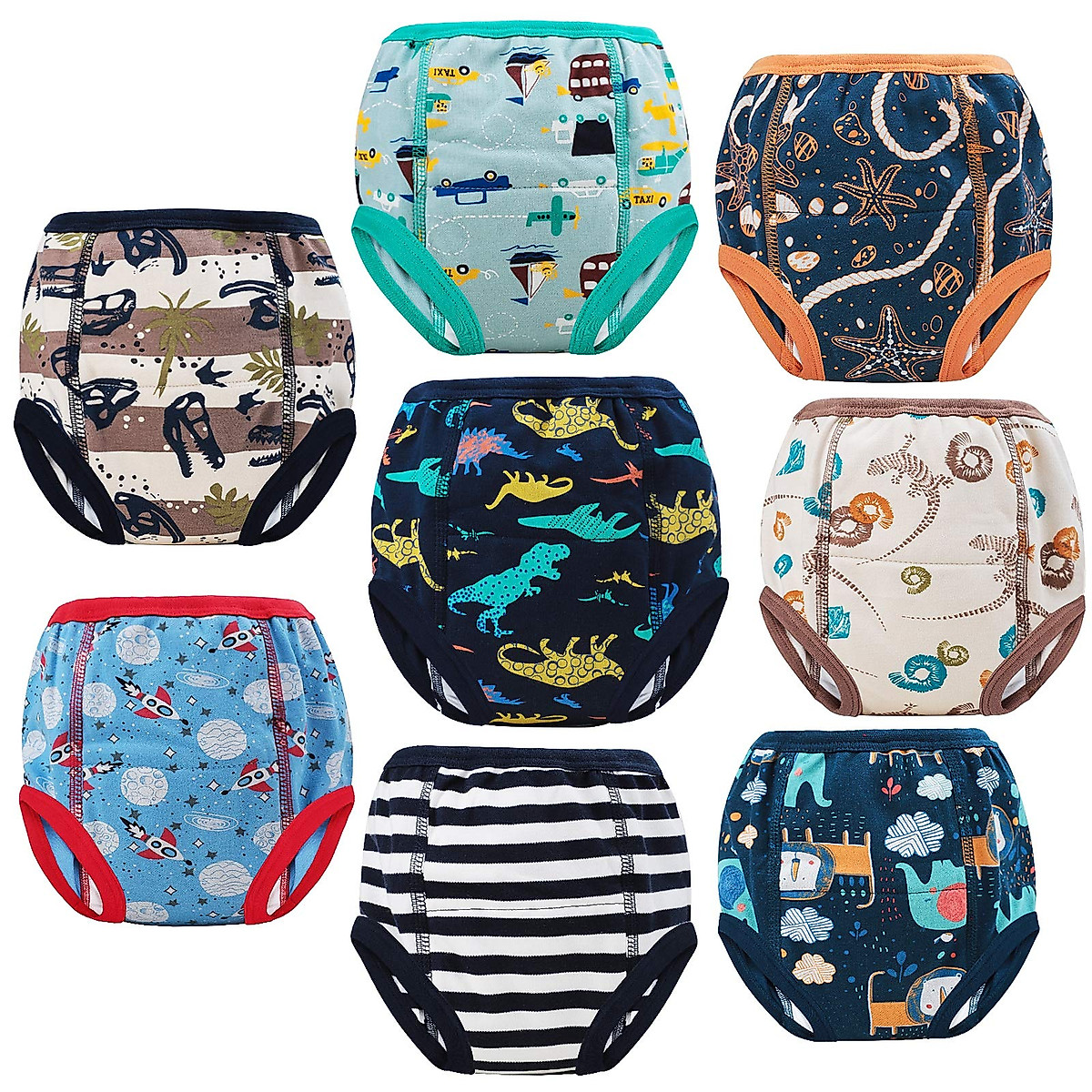 MooMoo Baby 8 Packs Potty Training Pants Cotton Absorbent Training Underwear for Toddler Baby Boy 2T