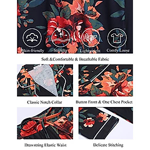 Ekouaer Long Sleeve Silk Pajama Set for Women Longs Comfy Sleepwear Button Down Pjs Winter,Floral Brown Black,Medium