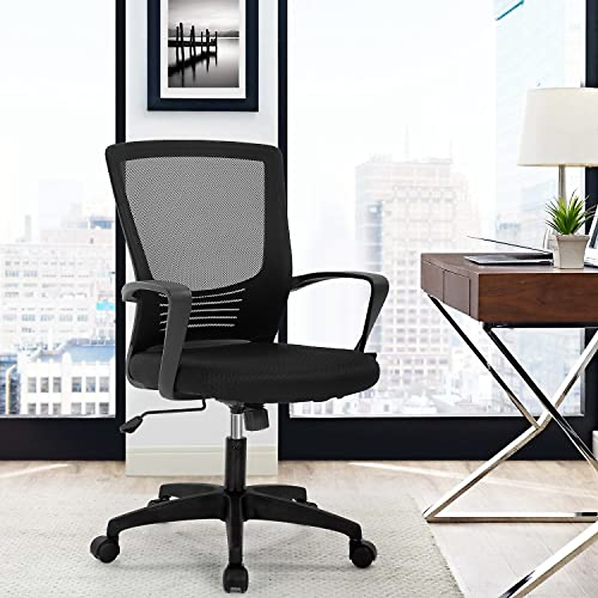FDW Rolling Mesh Computer Task Swivel Home Comfortable Chair with Lumbar Support and Height Adjustable (Black)