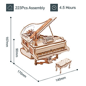 ROKR 3D Wooden Puzzles for Adults 223pcs Piano Model Kit 1:20 Scale Building Puzzles Wooden Music Box Unique Gift for Men Women Hobbies for Birthday Christmas