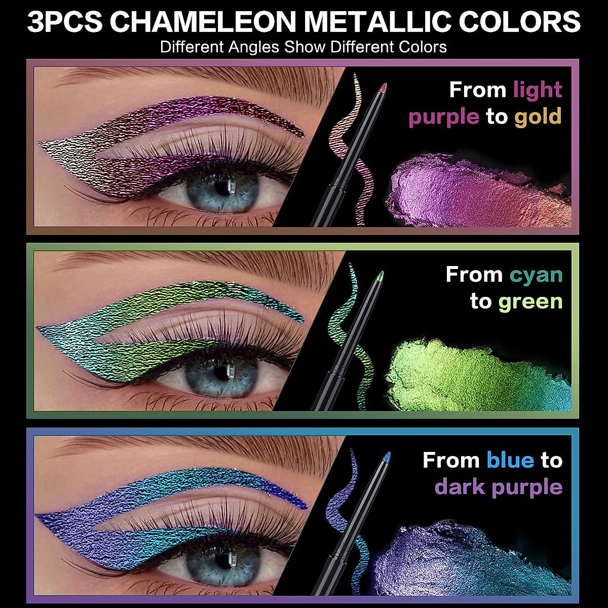 SUSIKEKI 10pcs Colored Gel Eyeliner Pencil With Built-in-Sharpener Set Chameleon Metallic Glitter Matte Eye Liner Waterproof Long Lasting Eye Makeup Pen White Black Brown Rainbow Eyeliners Gift Sets