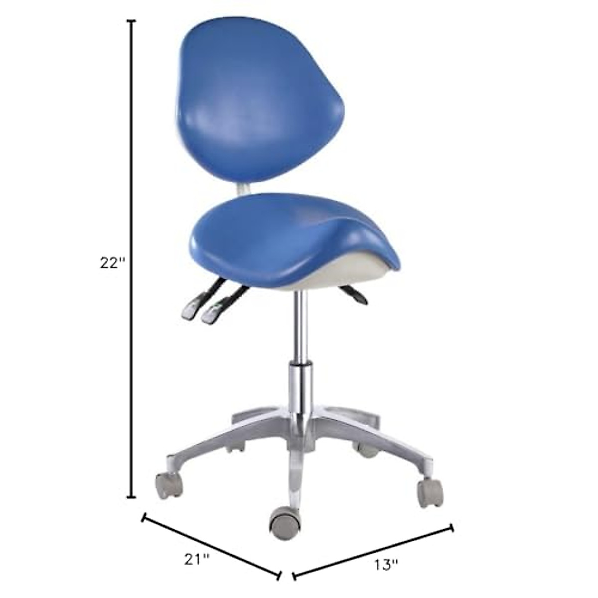 DOC.ROYAL Dental Saddle Chair Doctor's Stool PU Leather Medical Mobile Chair Two-Way Adjustment (Blue)