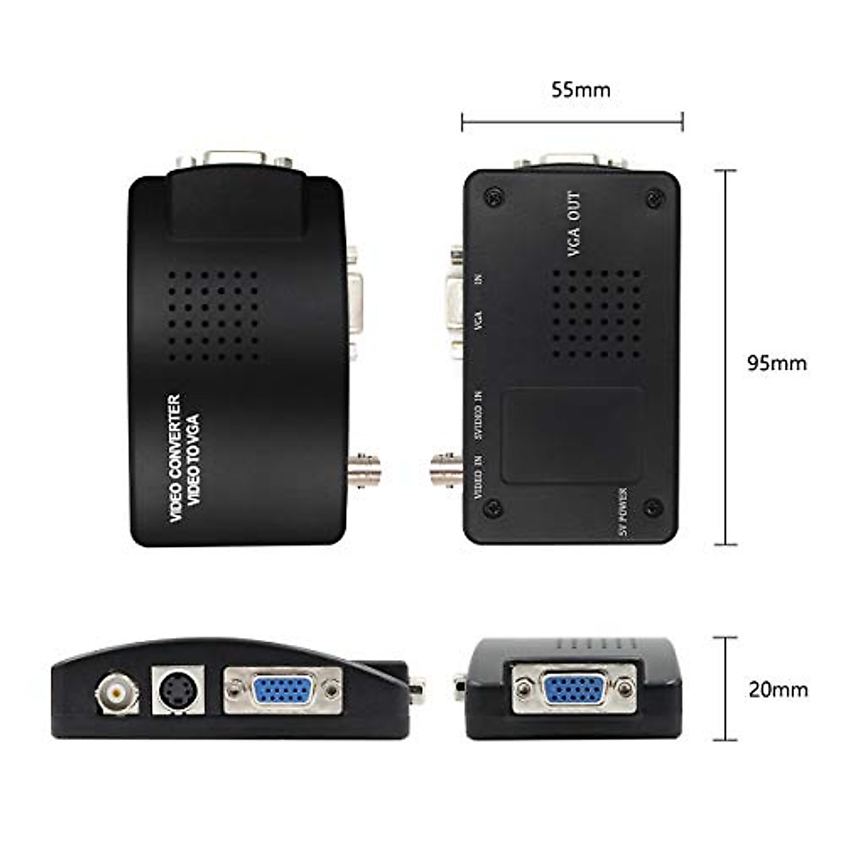 Portable BNC to VGA Video Converter Composite S-Video Input to PC VGA Out Adapter Digital Switch Box for PC MACTV Camera DVD DVR