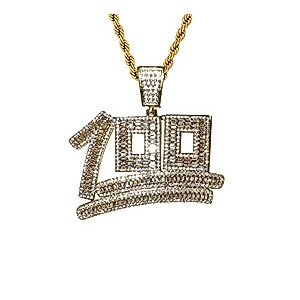 100 PERCENT EMOJI Money Custom Pendant Iced Out Diamond cz Necklace Men Women 925 Italy Gold Finish Iced Silver Charm Ice Out Pendant Stainless Steel Real 3 mm Rope Chain, Rope Necklace (20)