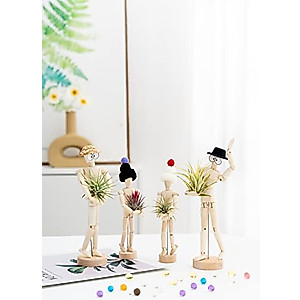 Melphoe 4 Pack Air Plant Holder Wooden Jointed Mannequin Tabletop Flexible Shape Adjustable Pose & DIY Accessories Decor Planter Tillandsia Air Fern Display Stand for Home, Office
