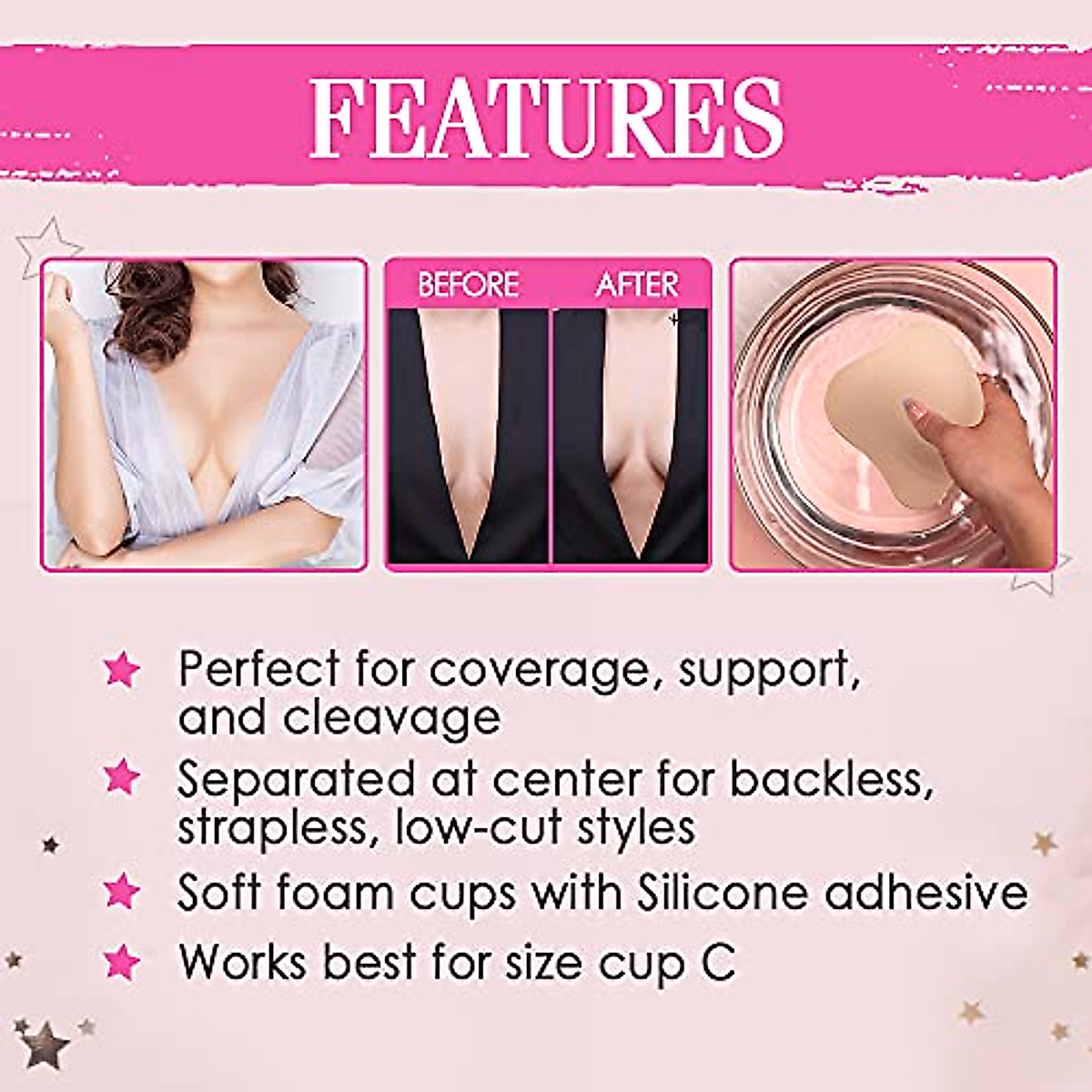 Hollywood Fashion Secrets Silicone Breast Contour Cups, Self-Adhesive, Reusable, Hypoallergenic - Size C