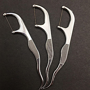 HEMOTON 6pcs Dental Floss Pick Portable Angled Flossers Stainless Steel Toothpicks Outdoor Teeth Cleaning Tools for Travel Teeth Care