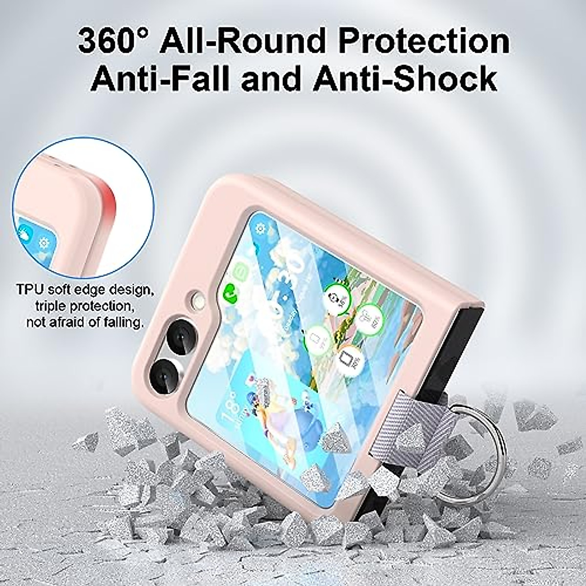 DAKORIE for Samsung Galaxy Z Flip 5 Case with Ring Shockproof Silicone Protective Cover Flip Z 5 Phone Case for Galaxy Z Flip 5 5G 2023 - Pink