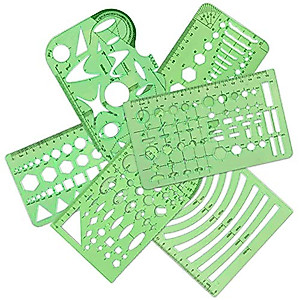 QincLing 11 Pieces Geometric Drawings Templates Stencils Plastic Measuring Template Rulers Clear Green Shape Template for Drawing Engineering Drafting Building School Office Supplies