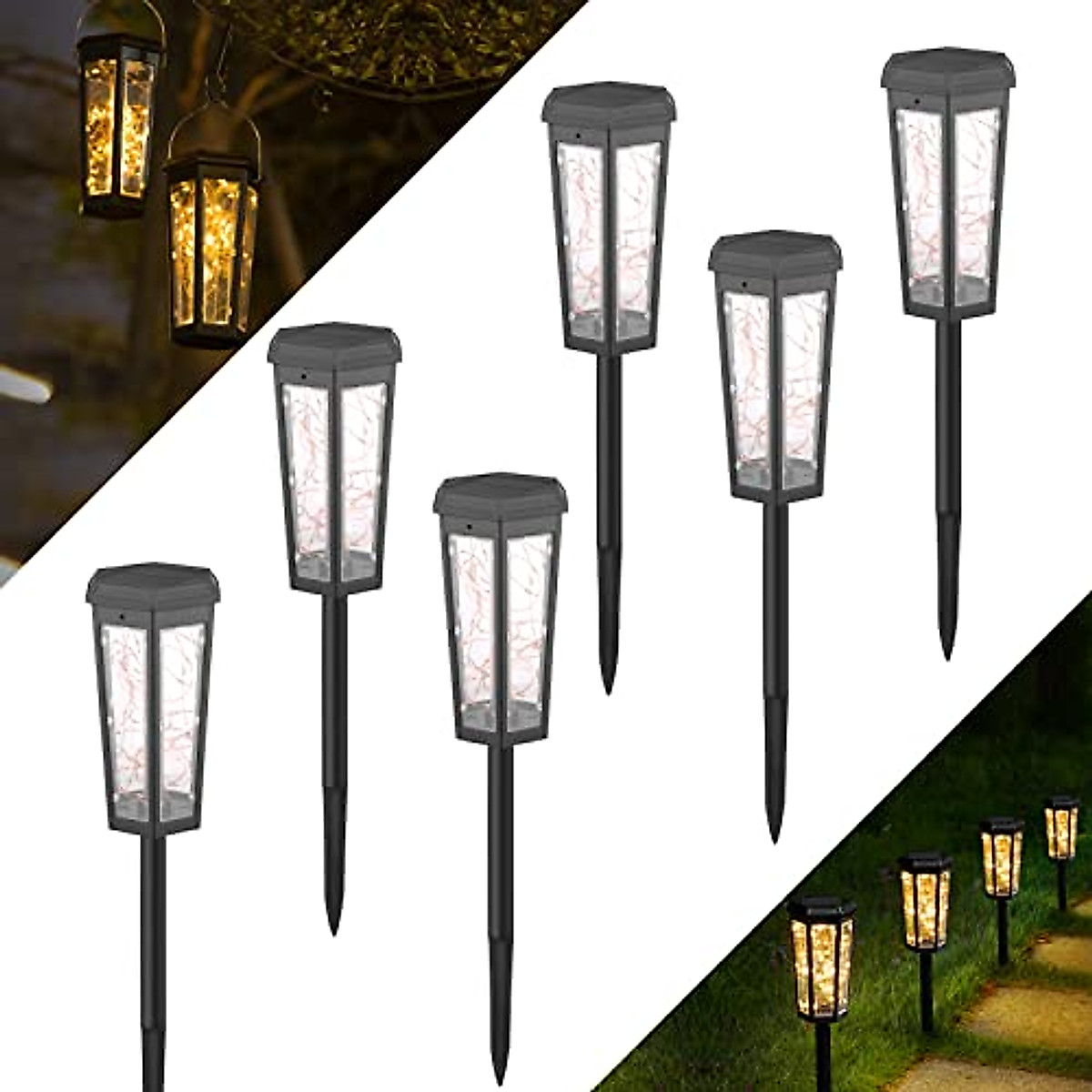 Yeceny Solar Landscape Lights Outdoor with Hangers-IP44 Waterproof 50 LEDs Solar Pathway Light-2 Modes Auto On/Off Solar Powered Fairy Light Garden for Yard Fence Patio Walkway Decor