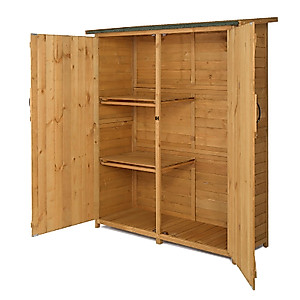 Outdoor Wooden Garden Shed with Asphalt Felt Pitched Roof Fir Wood Outdoor Storage Cabinet for Tools Lockable Double Doors Natural Wood Aesthetic 55.1" L x 19.7" W x 63.8" H