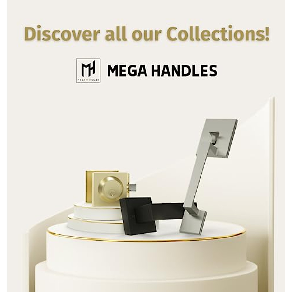 Mega Handles Gold Entry Door Handleset - Single Cylinder Handleset with Lever for Entrance and Front Doors - Modern Door Handles with Design for Left and Right-Handed Doors - Straight Handle