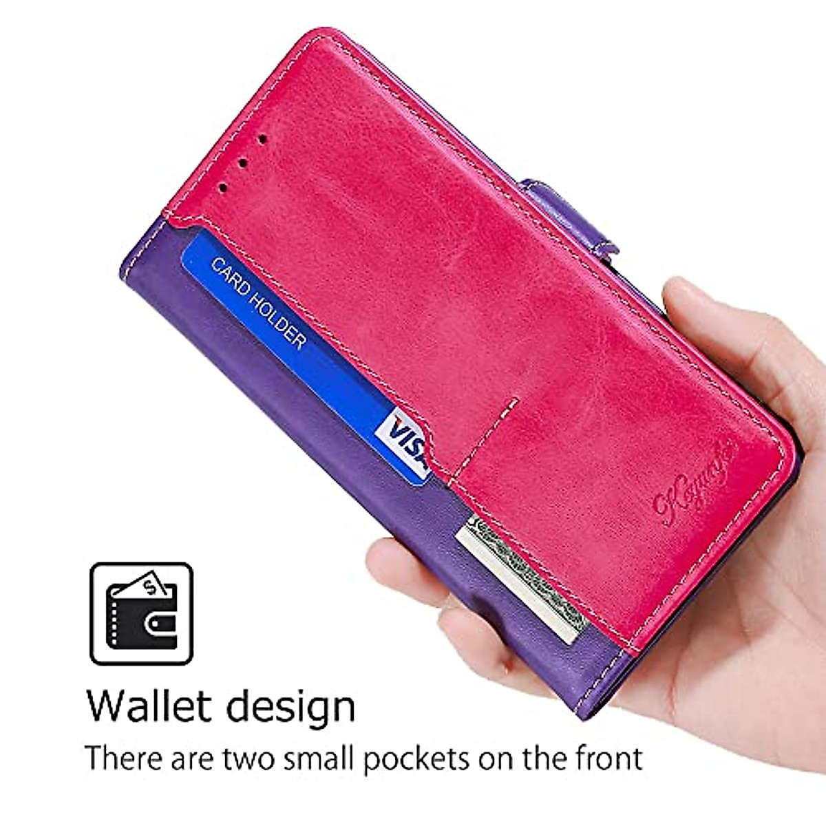 Fansipro Wallet Folio Case for Samsung Galaxy S9 Plus, Premium PU Leather Slim Fit Cover for Galaxy S9 Plus, 2 Card Slots, Friendly Fit, Rose Red & Purple
