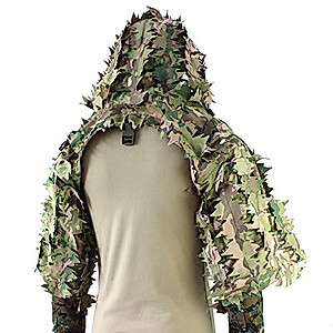 ROCOTACTICAL Sniper Ghillie Viper Hood with 3D Laser-Cut Leaves, Tactical Ghillie Suit Foundation for Wargame, Hunting, Airsoft, Sniper Coat, CP Multicam