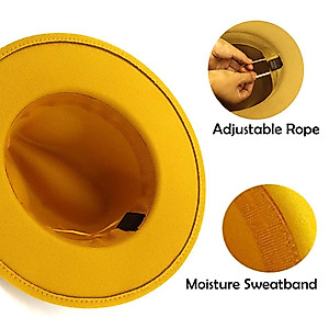 HUDANHUWEI Women's Wide Brim Fedora Panama Hat with Metal Belt Buckle W Yellow