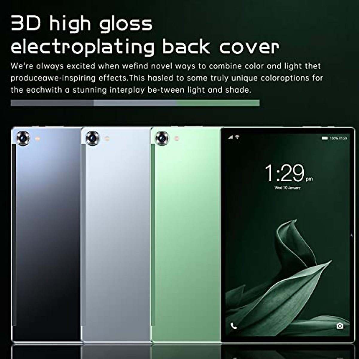 SWR 10.1 inch Smartphone Tablet PC Android 12 System HD ISP Screen,Tablet Computer 10+ with Bluetooth 5.0 and Fingerprint ID,12GB RAM 512GB ROM 8000mAh Big Battery,Dual SIM and SD Card,Sliver