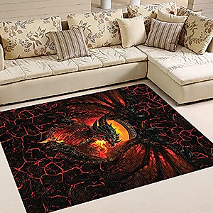Personalized Red Lava Dragon Rug, Dragon Bathroom Rug 2x3 3x5 4x6 5x8 Area Rug, Dragon Kitchen Decor for Living Room Bedroom Anti-skid Playing Rug Carpet Floor Mat Kitchen Rug, Gifts for Dragon Lovers