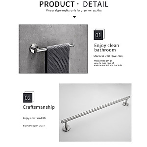 Bathroom Hardware Set Accessories Kit Brushed Stainless Steel Round Wall Rack Hand Bar Toilet Roll Paper Holder Robe Towel Hook,SS,Towel bar,45cm